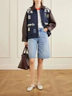 Sea Georgie Embroidered Cotton-canvas And Leather Jacket - Navy