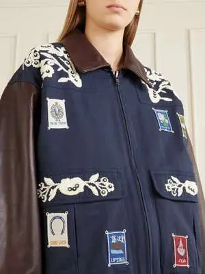 Sea Georgie Embroidered Cotton-canvas And Leather Jacket - Navy
