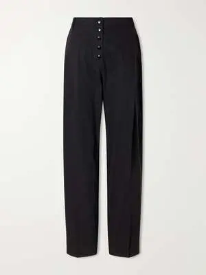 ST. AGNI Pleated Wool Wide-leg Pants - Black