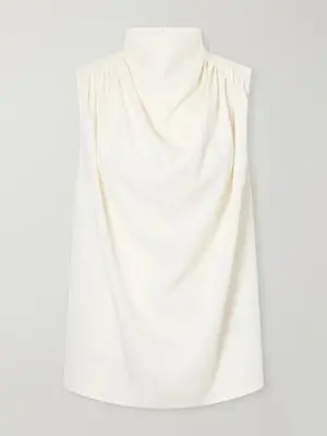 KALLMEYER Penny Sequined Ruched Striped Twill Top - Neutrals