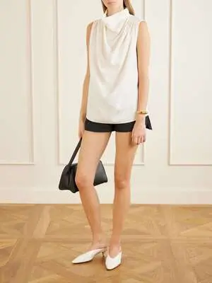 KALLMEYER Penny Sequined Ruched Striped Twill Top