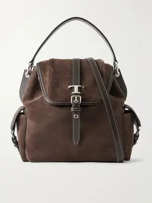 TOD'S Tim Zaino Mini Leather-trimmed Suede Shoulder Bag - Brown