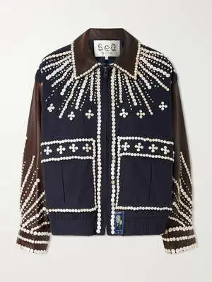 Sea Georgie Button-embellished Cotton-canvas And Leather Jacket - Navy