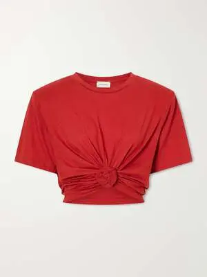 Magda Butrym Knotted Cropped Cotton-blend Jersey T-shirt - Red