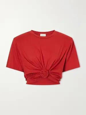 Magda Butrym MAGDA BUTRYM Knotted Cropped Cotton-Blend Jersey T-Shirt Red