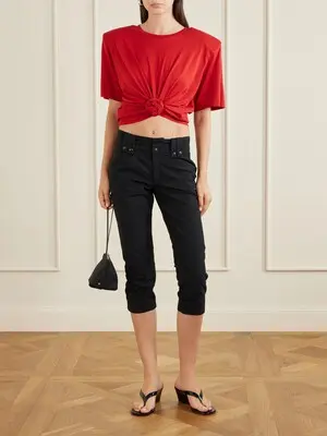 Magda Butrym Knotted Cropped Cotton-blend Jersey T-shirt - Red