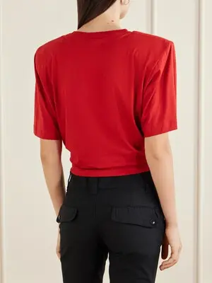 Magda Butrym Knotted Cropped Cotton-blend Jersey T-shirt - Red