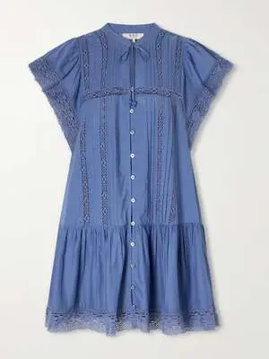 Sea Pippa Tiered Lace-trimmed Cotton Mini Dress - Blue