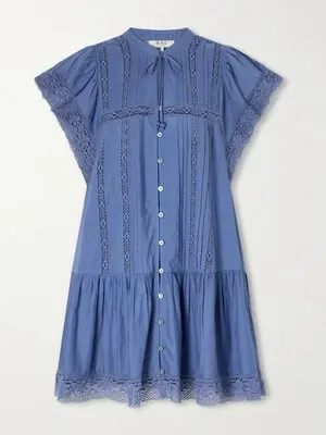 Sea Pippa Tiered Lace-trimmed Cotton Mini Dress - Blue