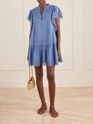 Sea Pippa Tiered Lace-trimmed Cotton Mini Dress - Blue