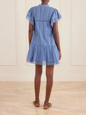 Sea Pippa Tiered Lace-trimmed Cotton Mini Dress - Blue