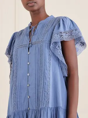 Sea Pippa Tiered Lace-trimmed Cotton Mini Dress - Blue