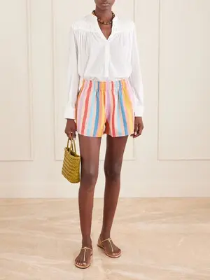 MARRAKSHI LIFE Striped Cotton-blend High-rise Shorts