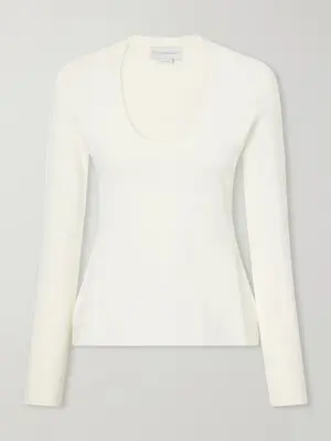 Stella McCartney Ribbed Scoop Neck Jersey T-shirt - Neutrals