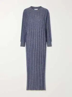 THE ELDER STATESMAN Ribbed Cashmere Maxi Dress - Blue