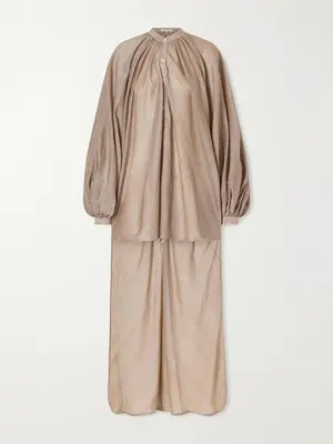 MARRAKSHI LIFE Handwoven Cotton Balloon Sleeve Mini Dress With High-low Hem - Brown