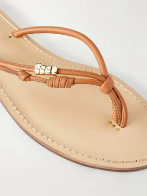 AMANU The Kiwayu Embellished Leather Sandals - Brown