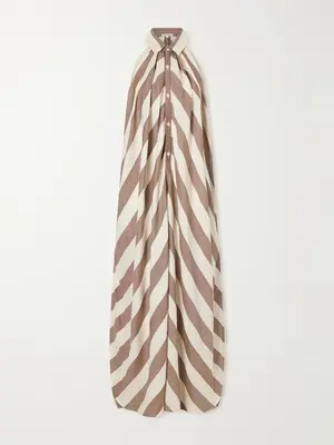 MARRAKSHI LIFE Striped Cotton-poplin Halterneck Maxi Dress - Brown