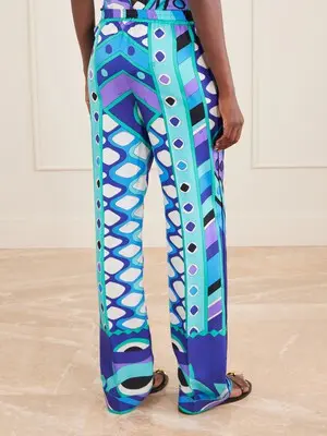 Emilio Pucci Printed Silk-twill Wide-leg Pants - Blue