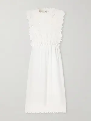 Sea Eleannora Lace-trimmed Cotton-voile Midi Dress - White