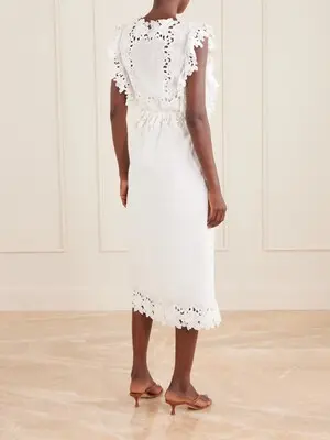 Sea Eleannora Lace-trimmed Cotton-voile Midi Dress - White