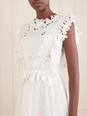 Sea Eleannora Lace-trimmed Cotton-voile Midi Dress - White