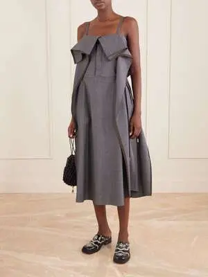 Sacai Pleated Ruffled Wool Midi Dress