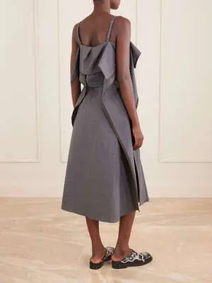 Sacai Pleated Ruffled Wool Midi Dress