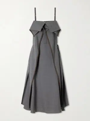 Sacai Pleated Ruffled Wool Midi Dress - Gray