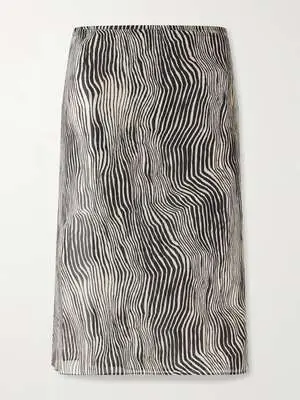 ST. AGNI Savannah Zebra-print Silk Midi Wrap Skirt - Brown