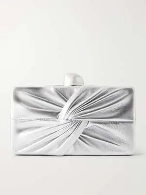 Cult Gaia Lisse Gathered Leather Clutch - Silver