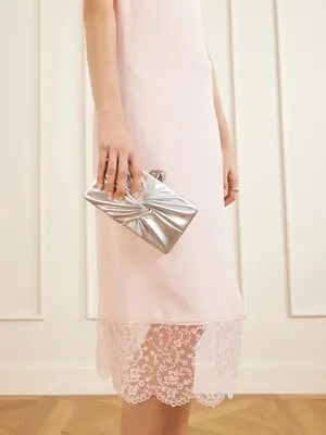 Cult Gaia Lisse Gathered Leather Clutch - Silver