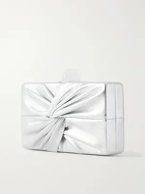 Cult Gaia Lisse Gathered Leather Clutch - Silver