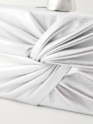 Cult Gaia Lisse Gathered Leather Clutch - Silver