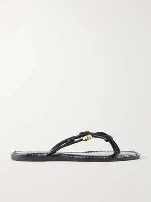 AMANU The Kiwayu Embellished Leather Sandals - Black