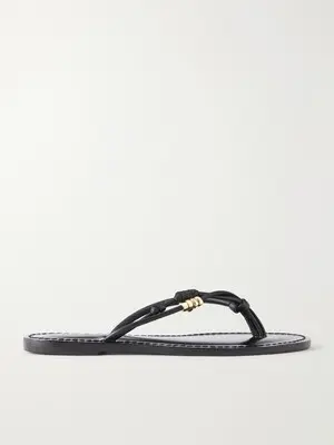 AMANU The Kiwayu Embellished Leather Thong Sandals - Black
