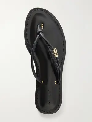 AMANU The Kiwayu Embellished Leather Thong Sandals - Black