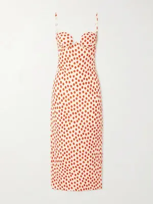Alaïa Polka Dot Stretch-jersey Sweetheart Neckline Midi Dress - Red