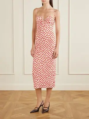 Alaïa Polka Dot Stretch-jersey Sweetheart Neckline Midi Dress - Red