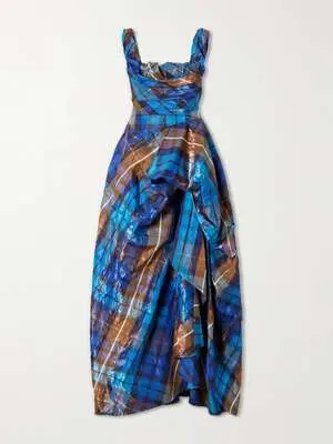 VIVIENNE WESTWOOD Chichi Asymmetric Checked Organza-cloqué Gown - Blue