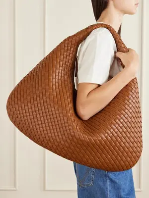 Bottega Veneta Maxi Veneta Intrecciato Leather Shoulder Bag - Brown