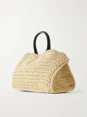 FERRAGAMO Hug Leather-trimmed Raffia Mini Shoulder Bag
