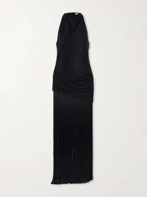 Cult Gaia Noosha Fringed Silk Halterneck Maxi Dress - Black