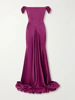 Alex Perry Satin Off-the-shoulder Gown - Purple
