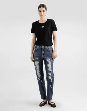 Dolce & Gabbana Distressed Jersey T-shirt With Logo Tag