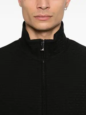 Emporio Armani Allover Logo Textured Full-zip Sweatshirt