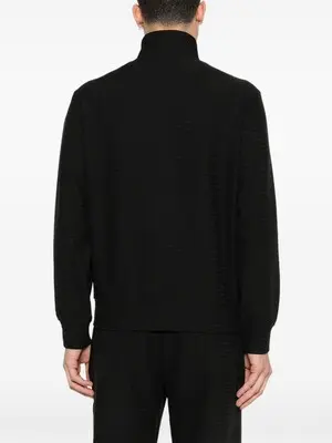 Emporio Armani Allover Logo Textured Full-zip Sweatshirt