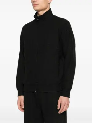 Emporio Armani Allover Logo Textured Full-zip Sweatshirt