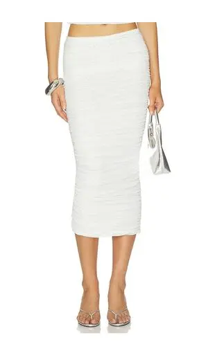 SEROYA Pia Mesh Midi Skirt In Ivory - Eggshell