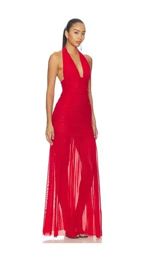SEROYA Teghan Mesh Dress In Red